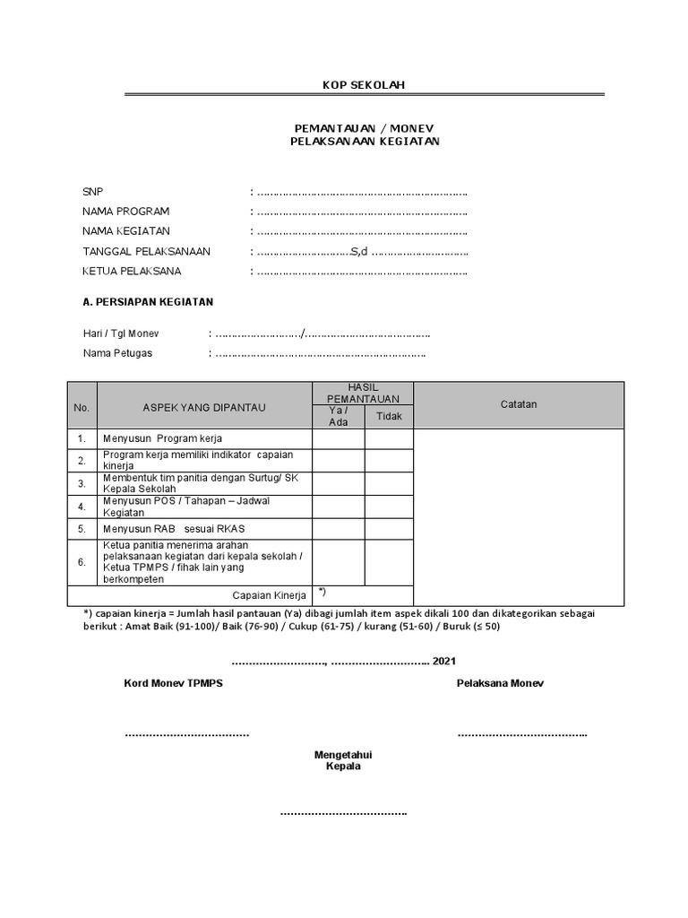 6 Form Monev Kegiatan | PDF
