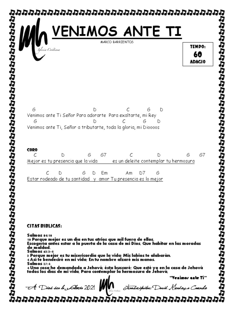 Acordes y letra: Venimos ante Ti | PDF