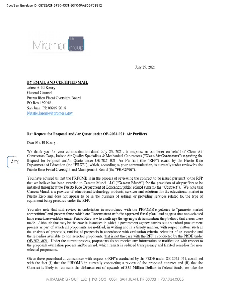 Response Letter Reuse Energy - FOMB - PRDE RFPv2 | PDF | Occupational ...