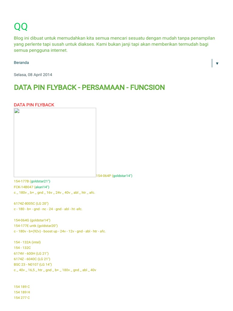 QQ - Data Pin Flyback - Persamaan - Funcsion | PDF | Companies | Consumer Electronics