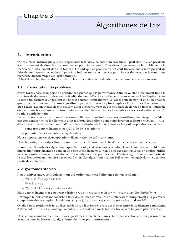 Algorithmes de Tri Cours Et Exercices | PDF | Permutation | Combinatoire