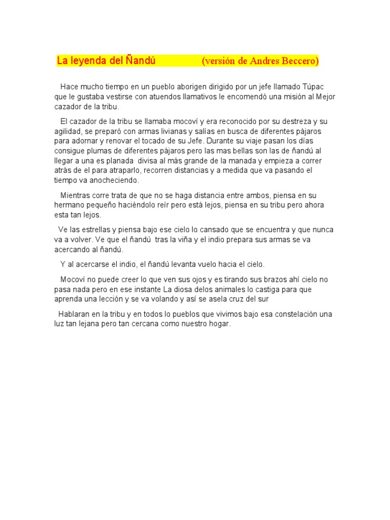 La Leyenda Del Ñandú | PDF