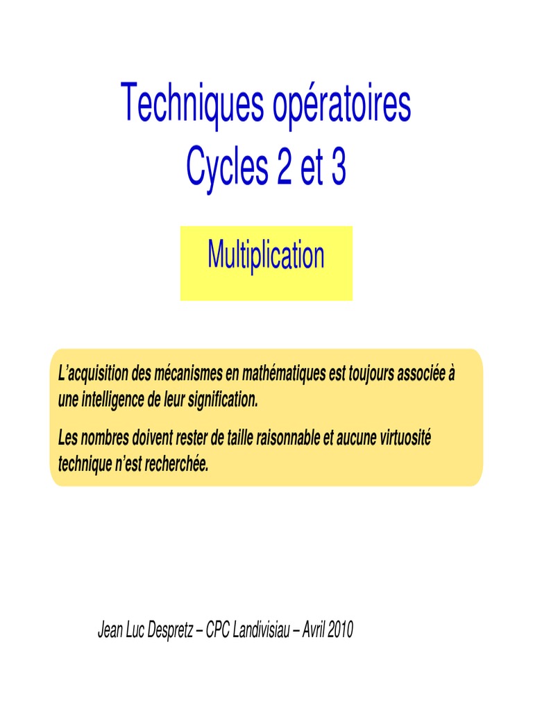 Techniques de multiplication en mathématiques | PDF | Multiplication ...