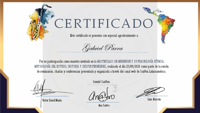 Certificado: Masterclass de Merengue | PDF