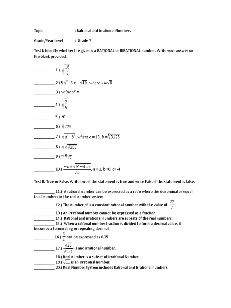 Classifying Rational and Irrational Numbers: A 7th Grade Math ...