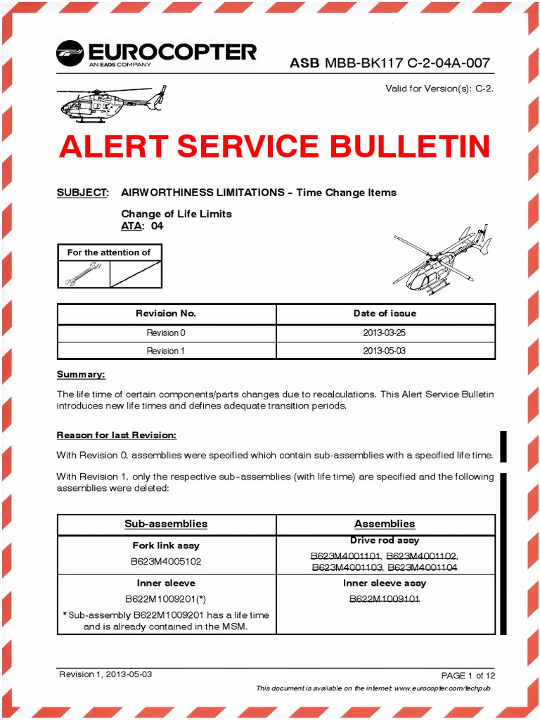 Alert Service Bulletin: ASB MBB-BK117 C-2-04A-007 | PDF | Helicopter ...