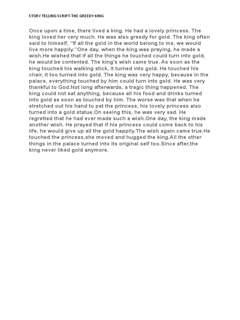 Story Telling Script-The Greedy King | PDF