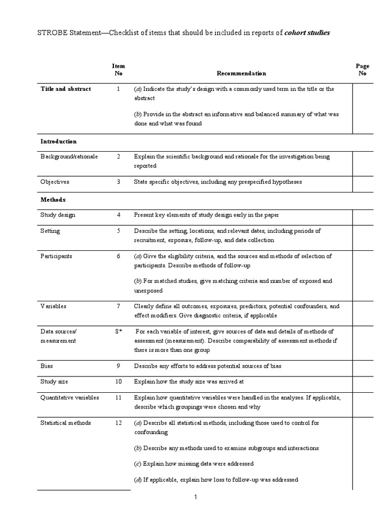STROBE Checklist Cohort | PDF | Confounding | Statistics STROBE Checklist Cohort | PDF | Confounding | Statistics