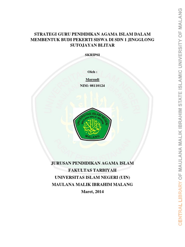 Strategi Guru Pendidikan Agama Islam Dalam Membentuk Budi Pekerti Siswa Di SDN 1 Jingglong ...