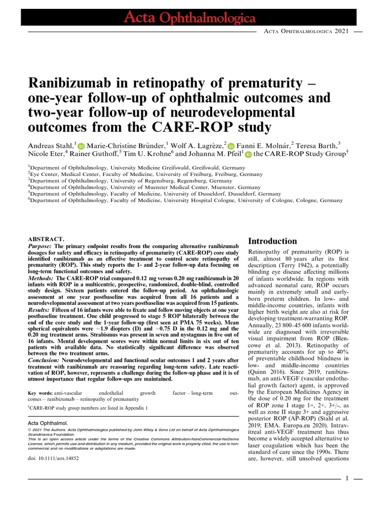 Ranibizumab Outcomes in ROP Study | PDF | Health Sciences | Medical ...