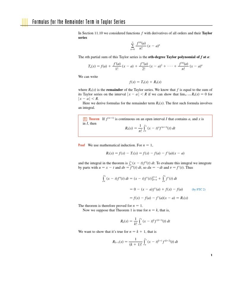 Taylor Series Remainder Formulas | PDF | Series (Mathematics) | Integral