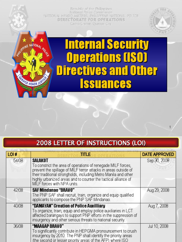 Internal Security Operations (ISO) Directives and Other Issuances | PDF ...