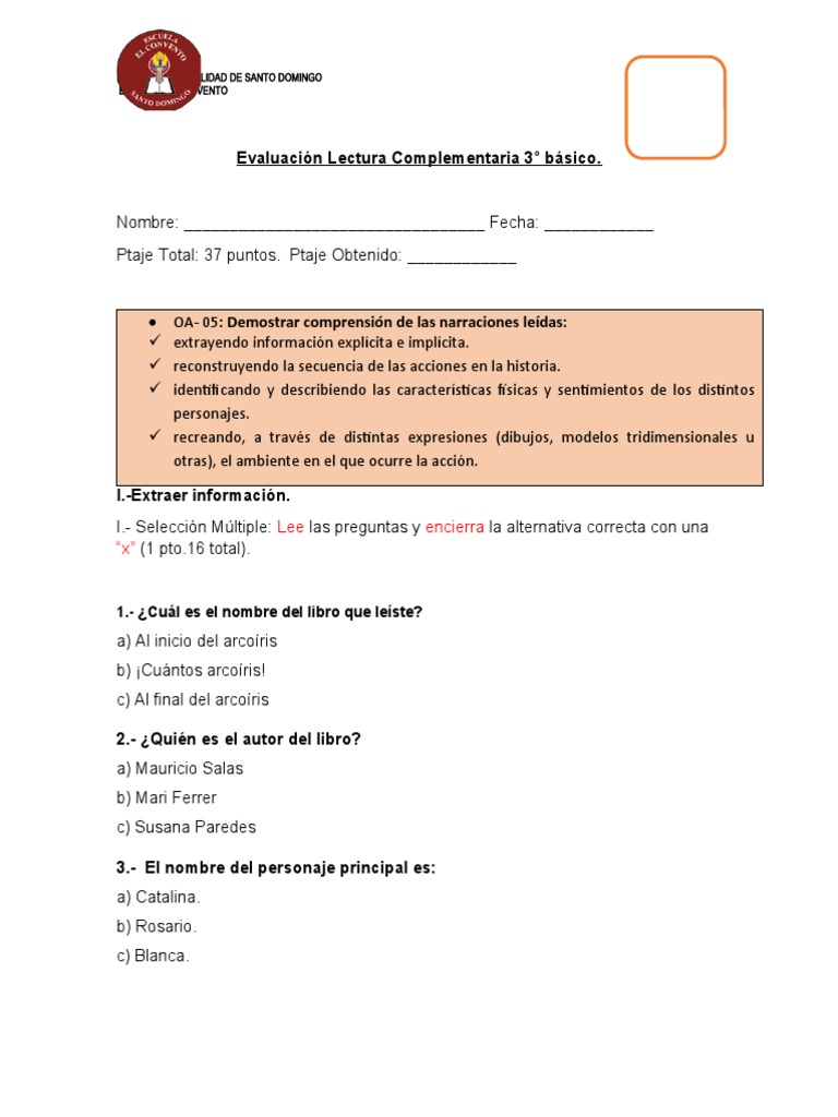 Evaluación Lectura Complementaria 3 | PDF | Arco iris