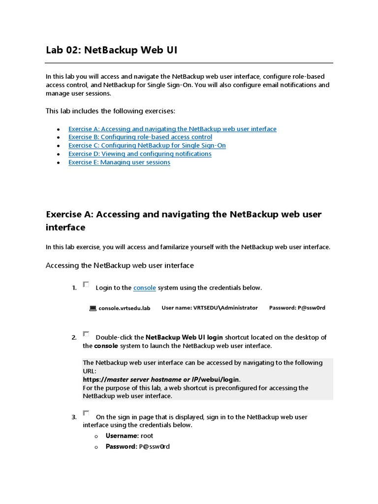 v02 NBU83ADM - Lab 02 NetBackup Web UI Linux | PDF | World Wide Web | Internet & Web