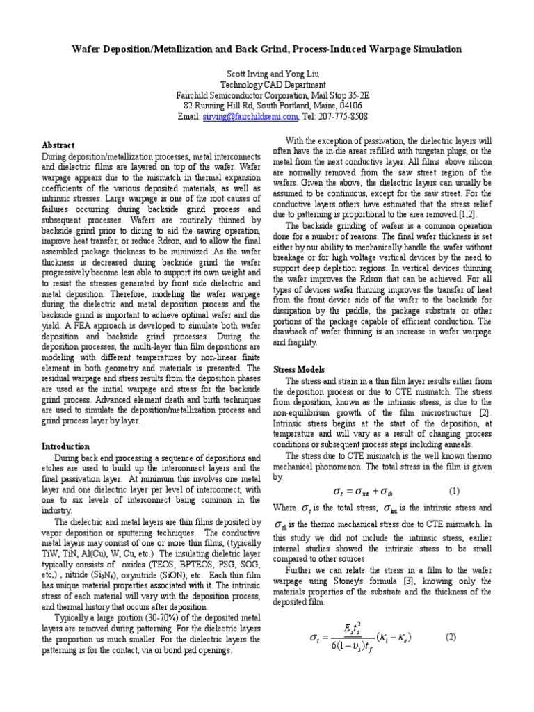 Wafer Deposition/Metallization and Back Grind, Process-Induced Warpage ...