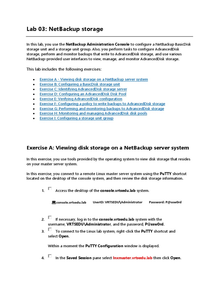 v03 NBU83ADM - Lab 03 NetBackup Storage Linux | PDF | Command Line Interface | File System
