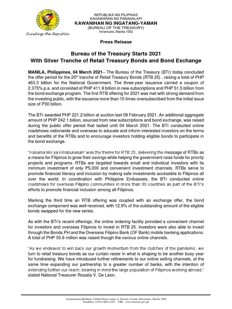 Bureau of The Treasury Starts 2021 With Silver Tranche of Retail ...