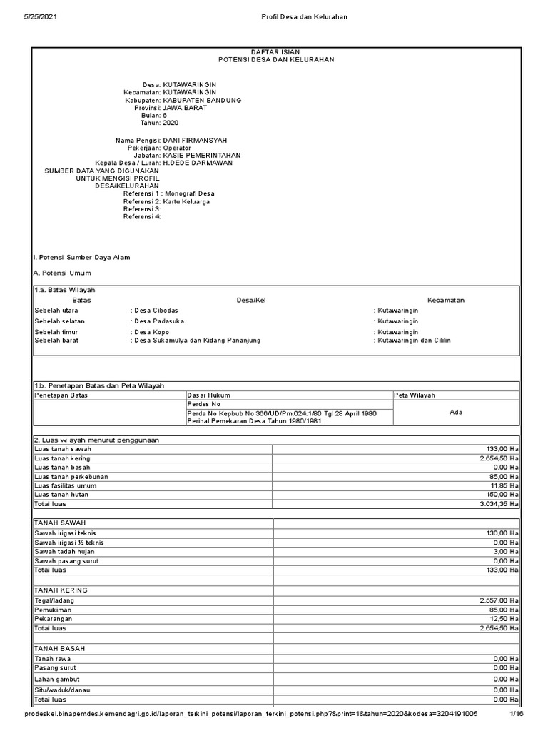 Profil Desa Dan Kelurahan | PDF