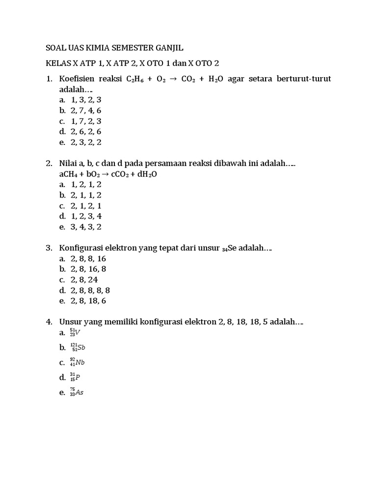 Soal Uas Kimia Semester Ganjil Kelas X Atp 1 | PDF | Sains & Matematika | Teknologi & Rekayasa