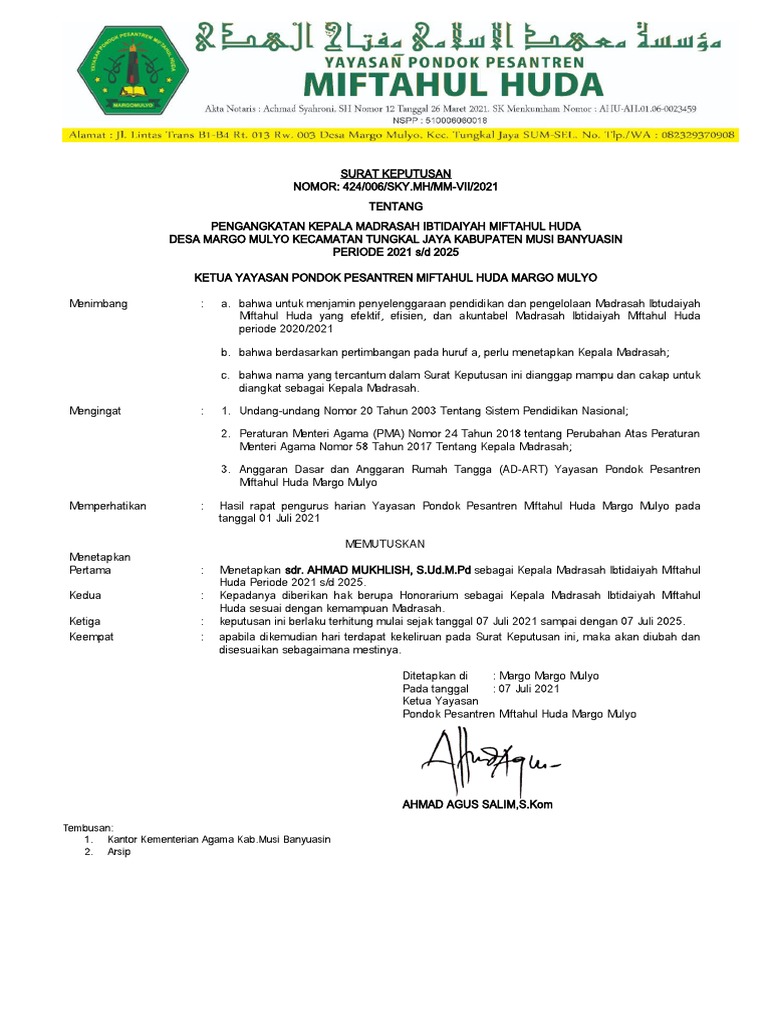 Contok SK Kepala Madrasah | PDF