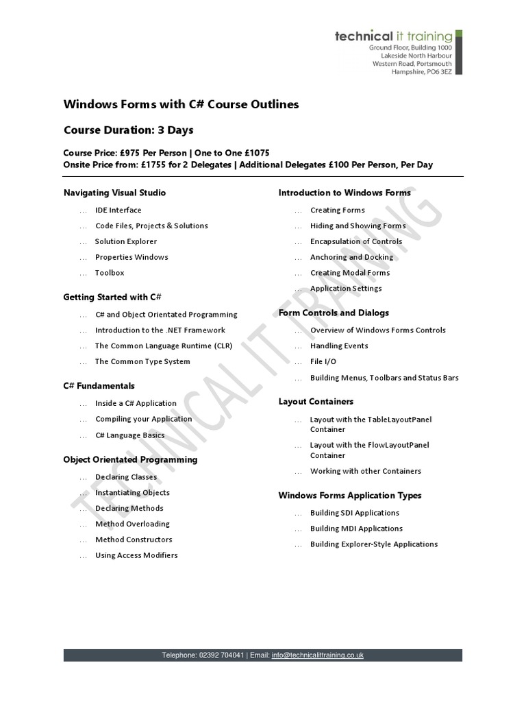 Windows Forms C Sharp Course Outlines | PDF | C Sharp (Programming ...