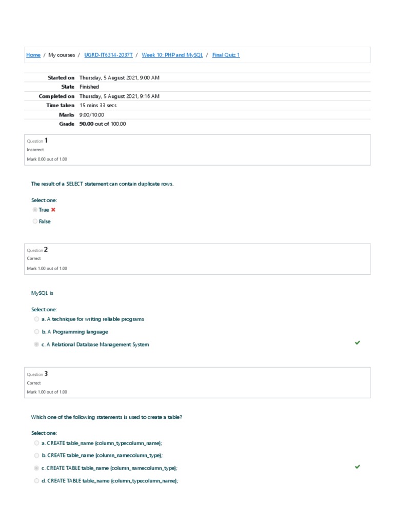 Web Application Development 1 - Final Quiz 1 | Download Free PDF | Databases | Table (Database)