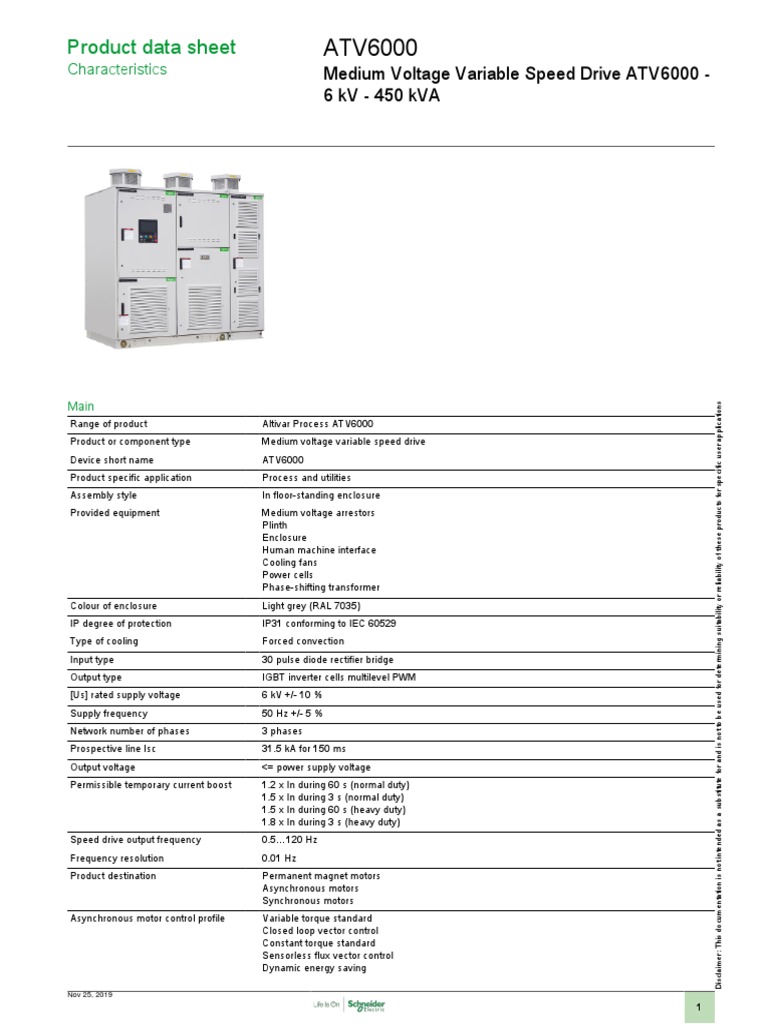 Product Data Sheet: Medium Voltage Variable Speed Drive ATV6000 - 6 KV ...