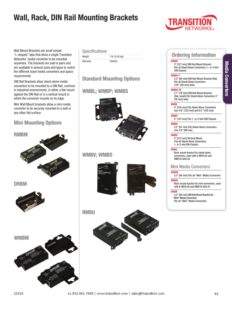Wall, Rack, DIN Rail Mounting Brackets: Ordering Information | PDF ...