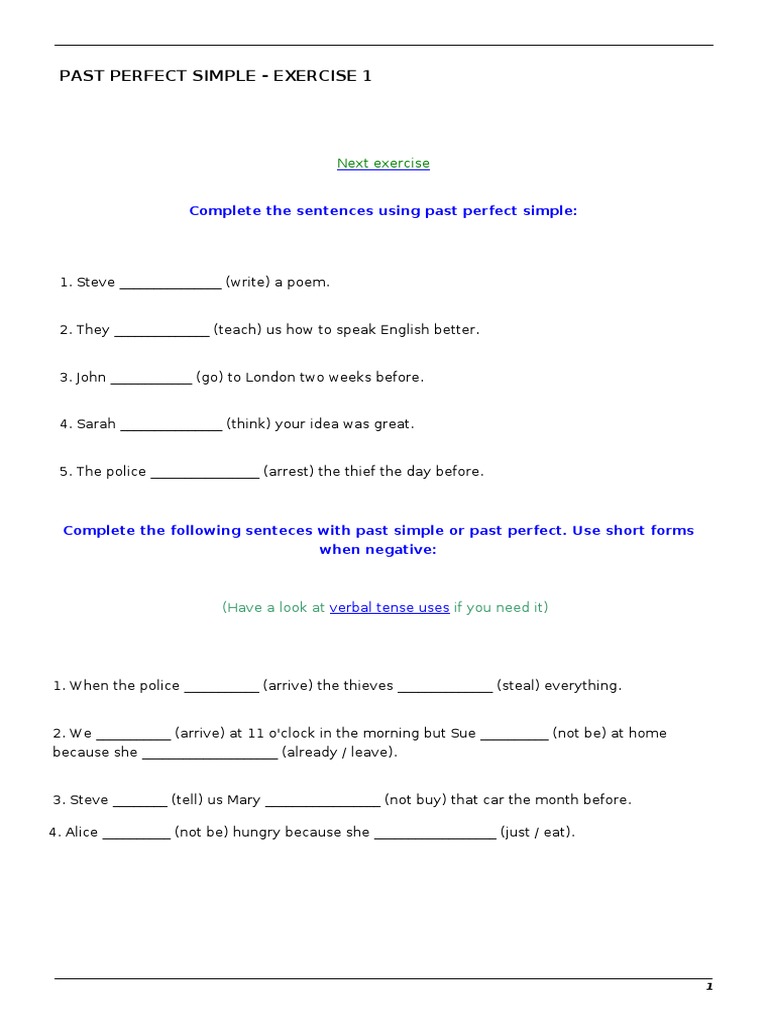 Complete The Sentences Using Past Perfect Simple | PDF
