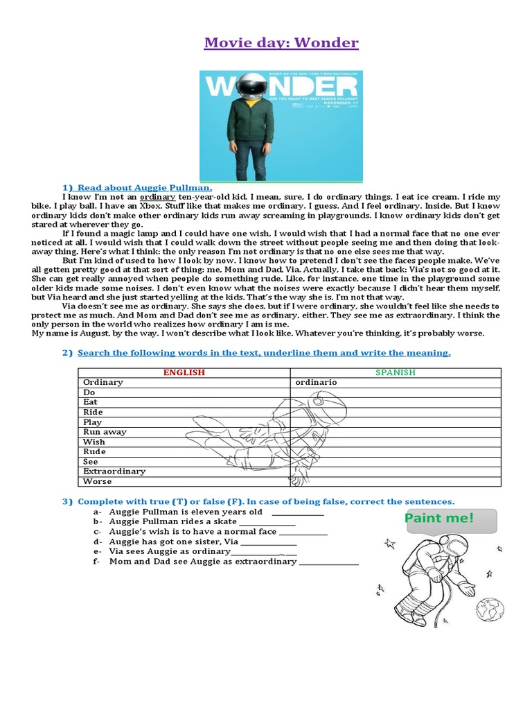 Wonder Movie - Worksheet ESL Printables | PDF