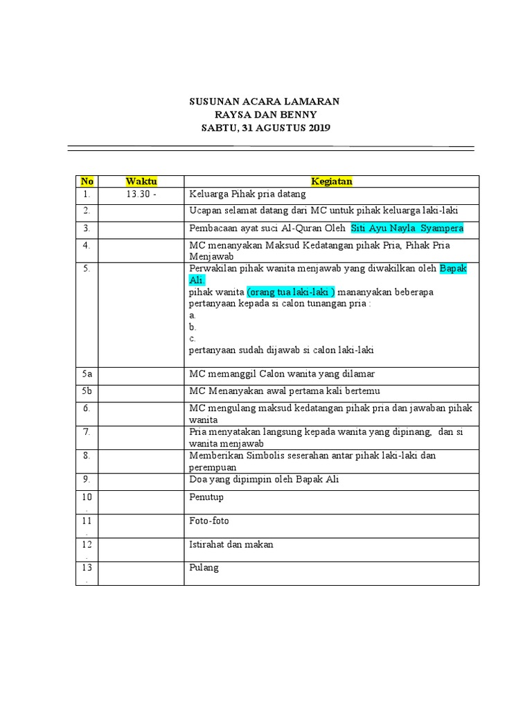 Susunan Acara Lamaran | PDF