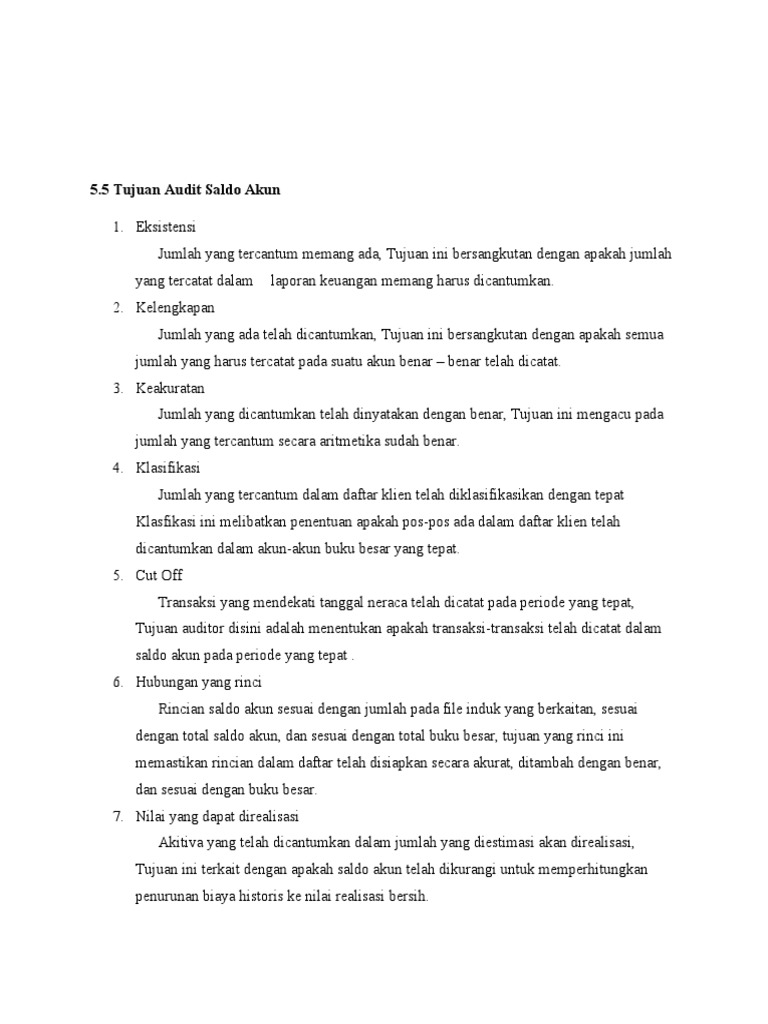 5.5 Tujuan Audit Saldo Akun | PDF | Karier & Perkembangan | Pengelolaan Keuangan & Uang