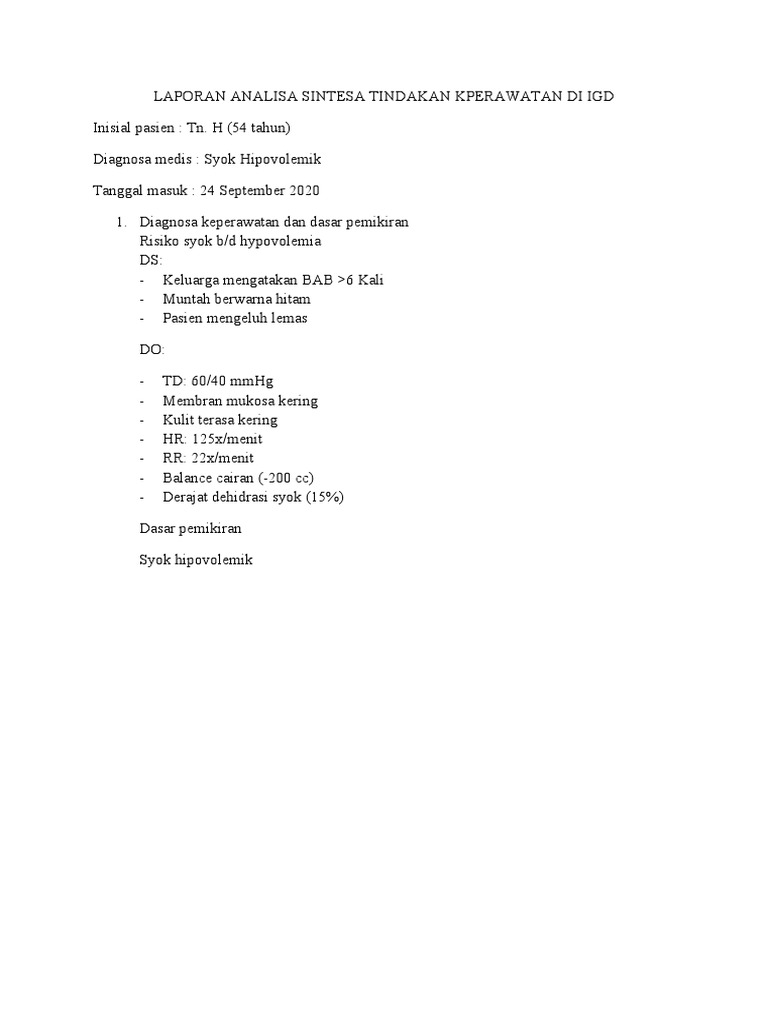 Ansis Syok Hipovolemik | PDF