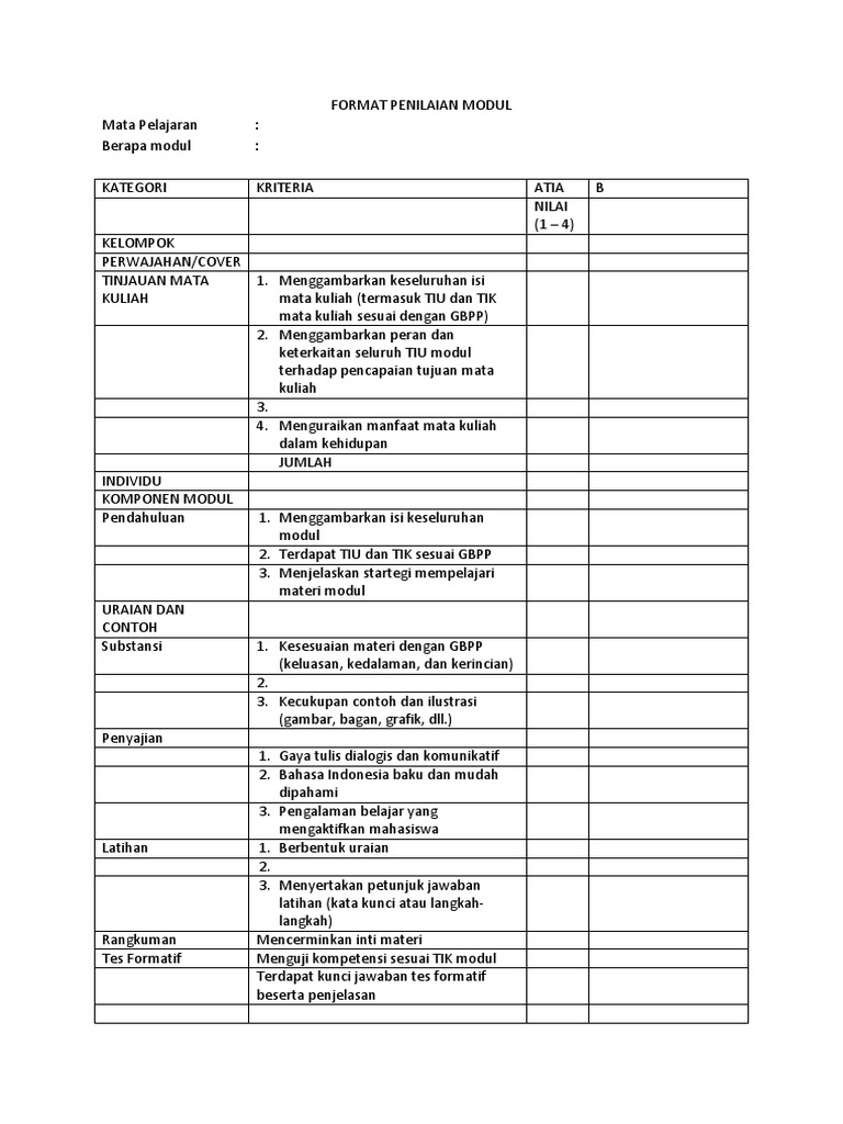 Format Penilaian Modul - Edited | PDF