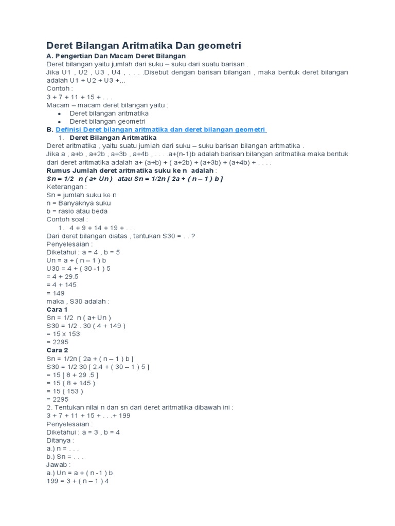 Deret Bilangan Aritmatika Dan Geometri | PDF
