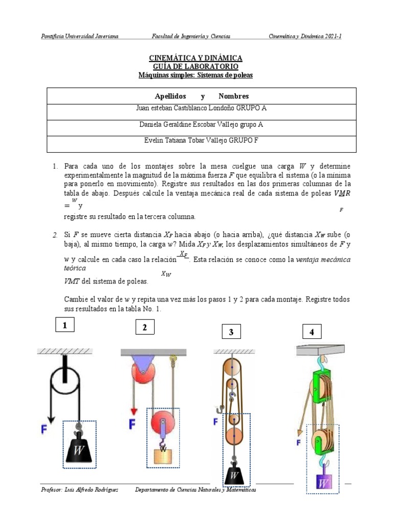 Poleas, Ventaja Mecánica y Trabajo 2021-1 | PDF | Cantidades fisicas ...