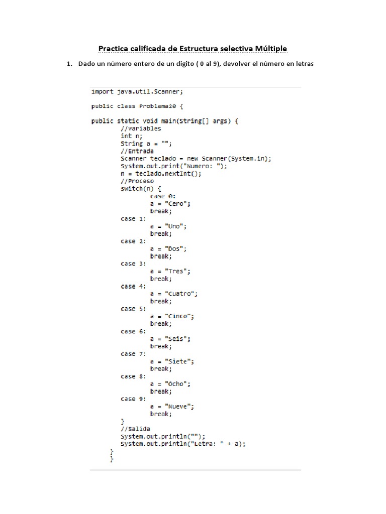 Practica Calificada de Estructura Selectiva Múltiple | PDF