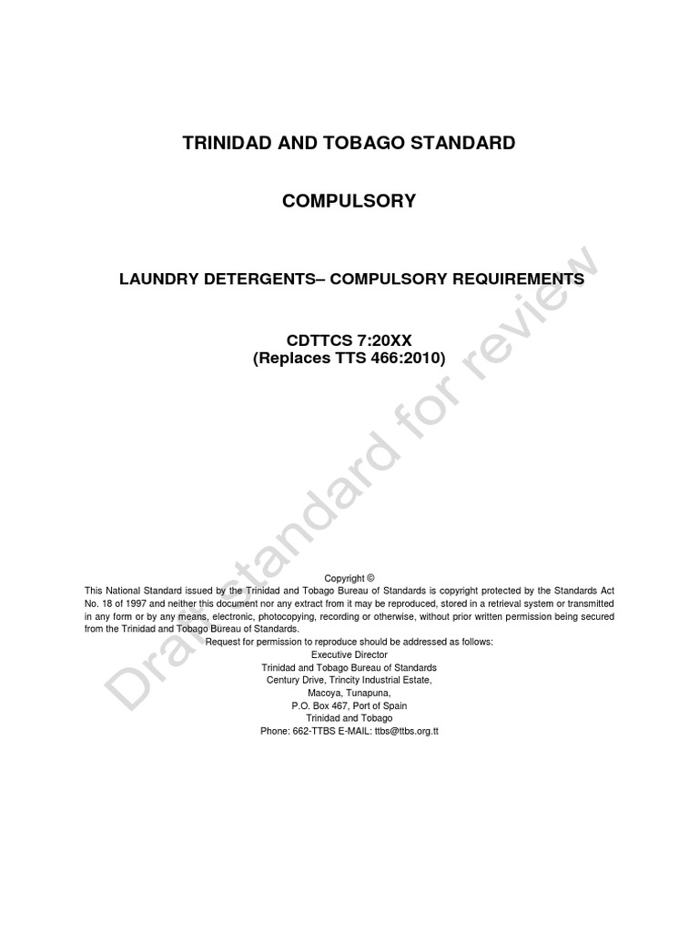 Draft Standard For Laundry Detergents For Review | PDF | Surfactant ...
