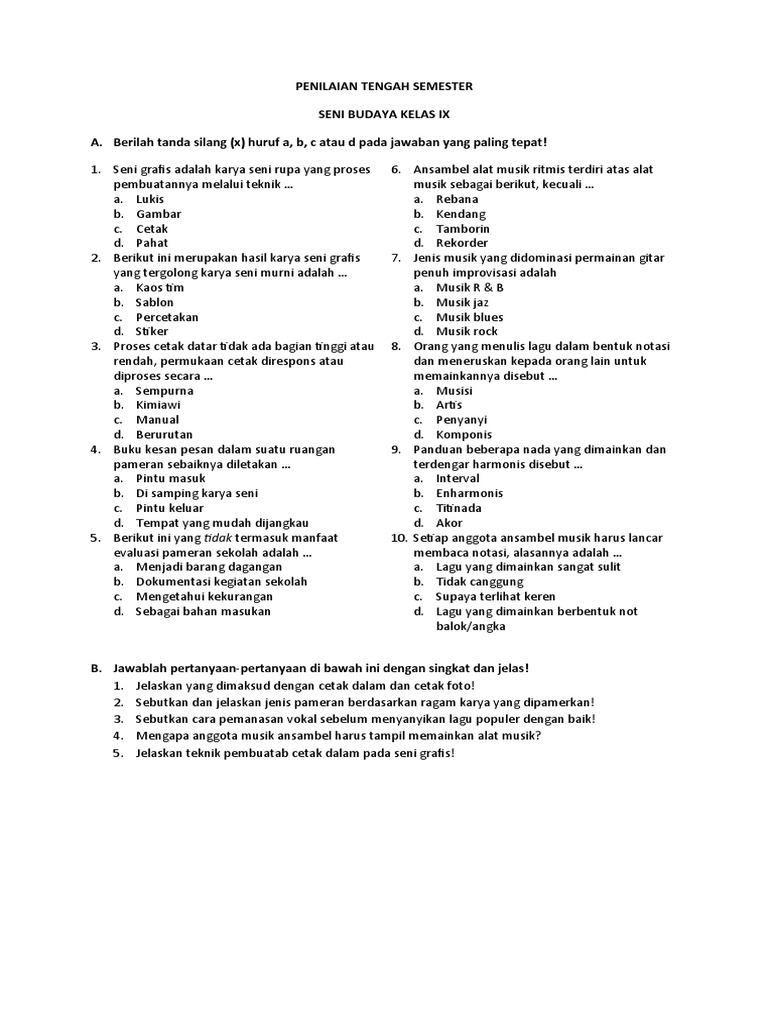 PTS Seni Budaya Kelas Ix | PDF