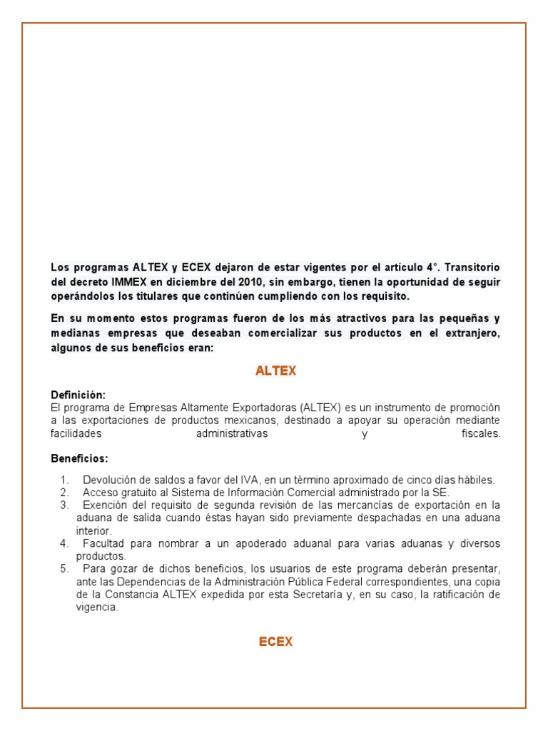 Altex y Ecex | PDF | aduana | Exportaciones