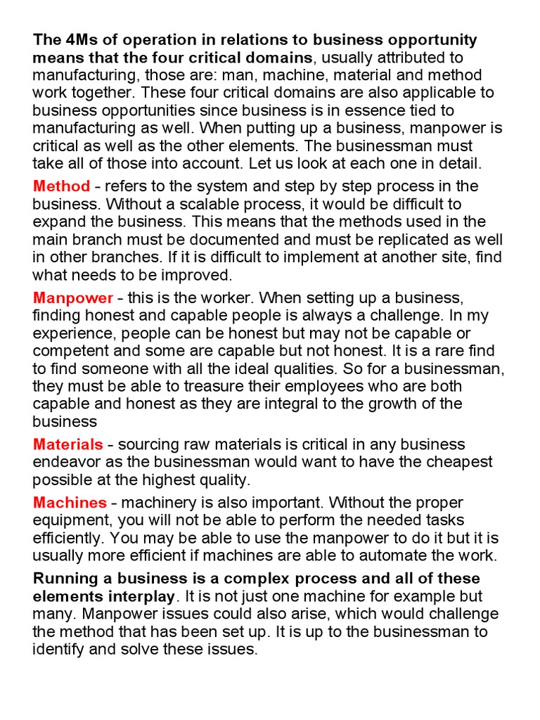 The 4Ms of Operation | PDF | Career & Growth | Self-Improvement
