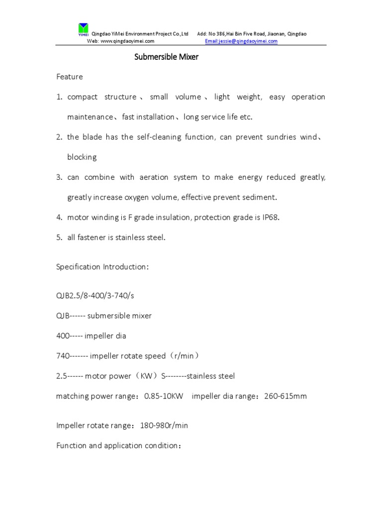 2.5kw Submersible Mixer | PDF | Water | Liquids