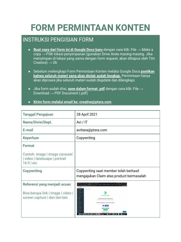 Form Permintaan Konten | PDF