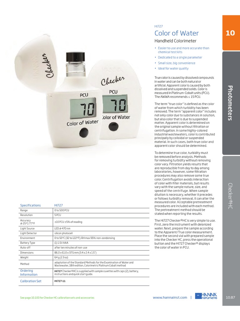 Color of Water: Handheld Colorimeter | PDF | Filtration | Chemistry