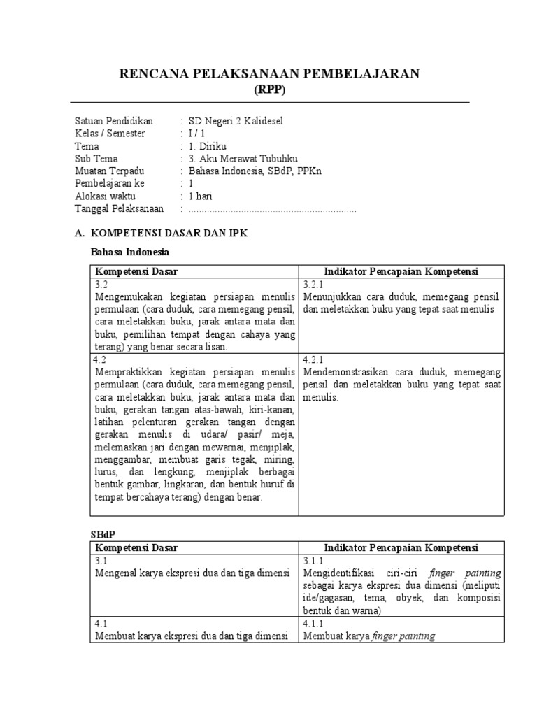 RPP Tema 1 Subtema 3 Pembelajaran 1 | PDF