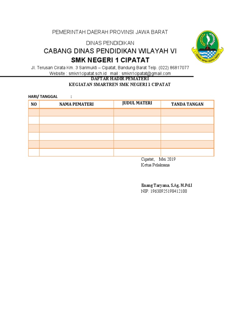 Daftar Hadir Kegiatan Smartren SMK | PDF