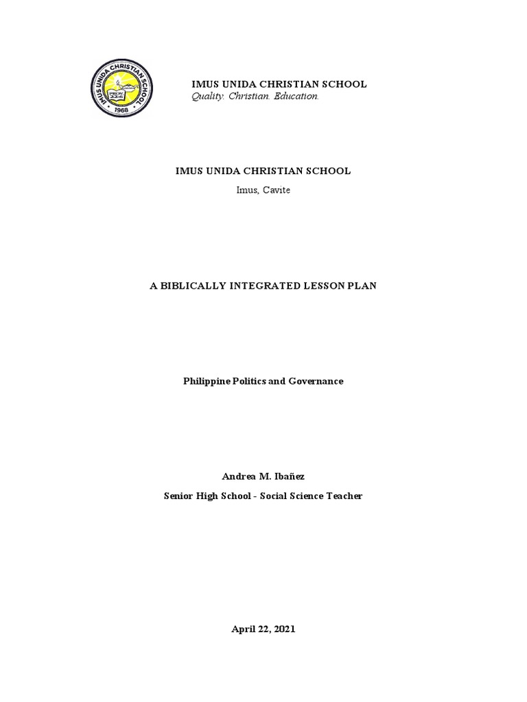 Biblically Integrated Lesson Plan | PDF | Bill (Law) | Lesson Plan