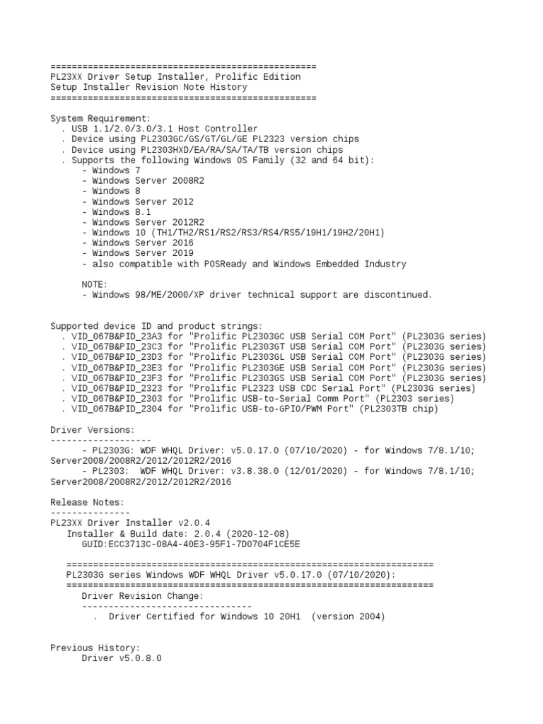 PL23XX Driver Setup for Windows 10 | PDF | Device Driver | Microsoft Windows