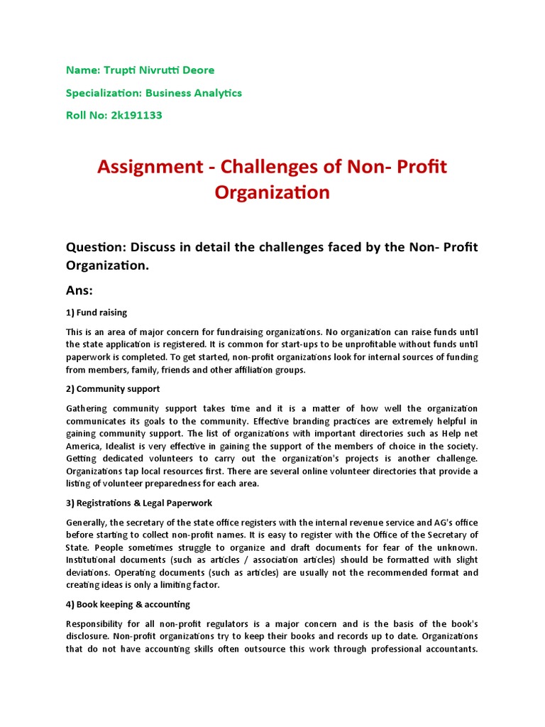 Challenges Faced by The Non - Profit Organization | PDF | Nonprofit ...