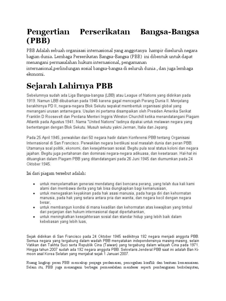 Pengertian dan Sejarah PBB | PDF